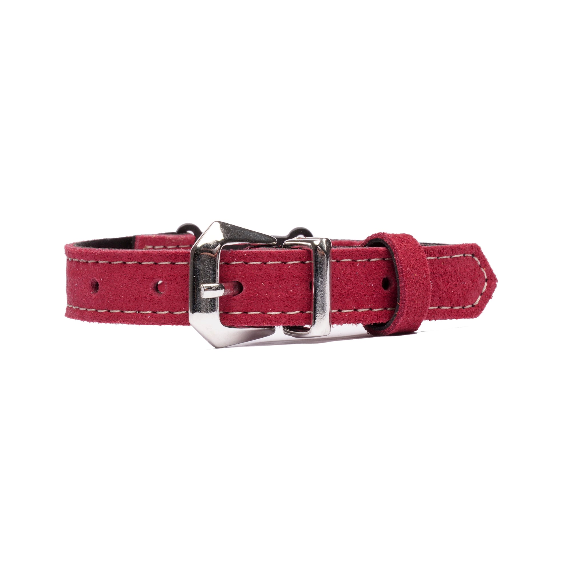 Cherry Suede Leather Cat Collar – Adjustable Breakaway Handmade Collar